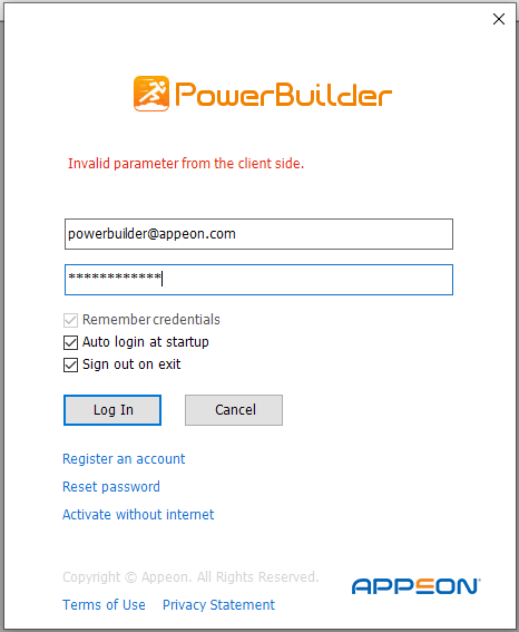 How to solve the error “Invalid parameter from the client side” | Appeon